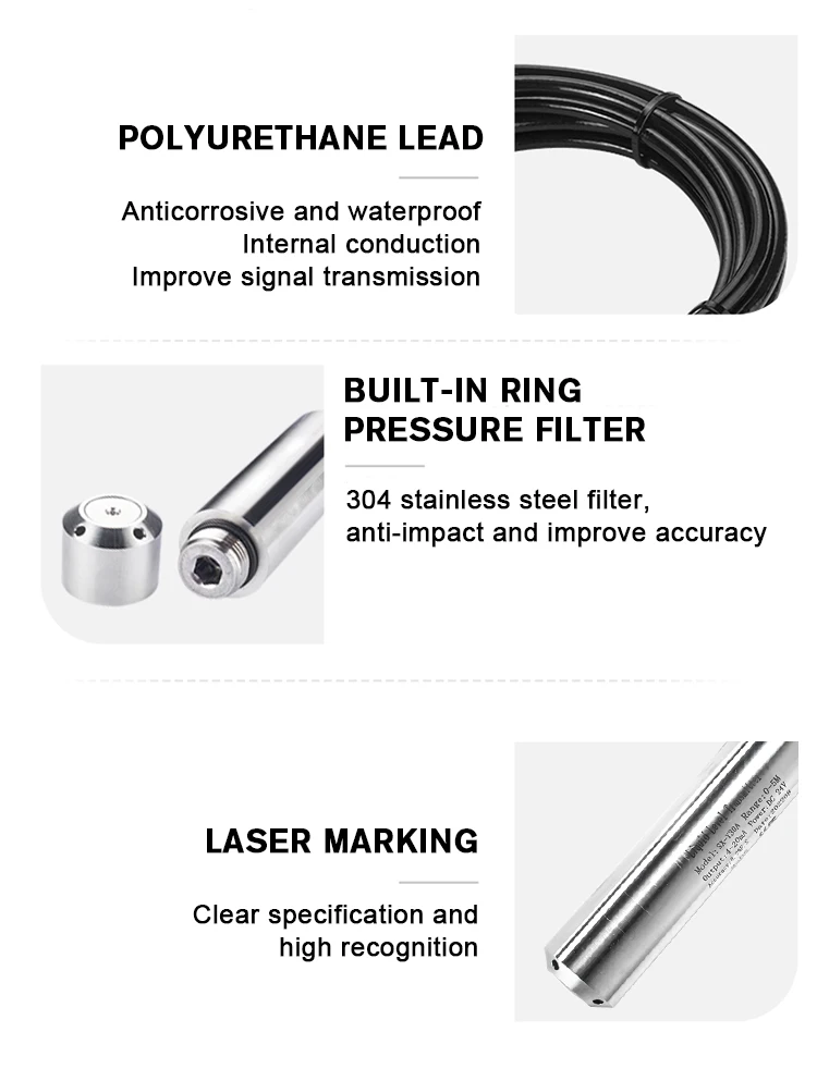 Water Level Sensor 0-5M Hydrostatic Liquid Level Transmitter for Fire ...