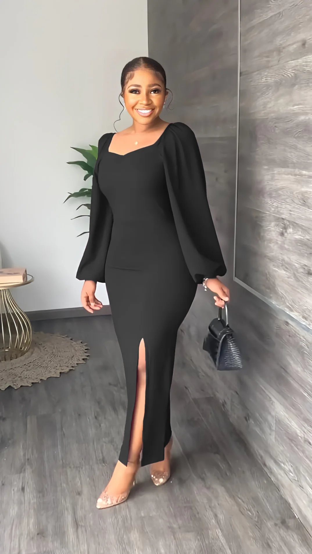 Ladies Office Dress Designs Black Dresses Elegant Women With Split ...