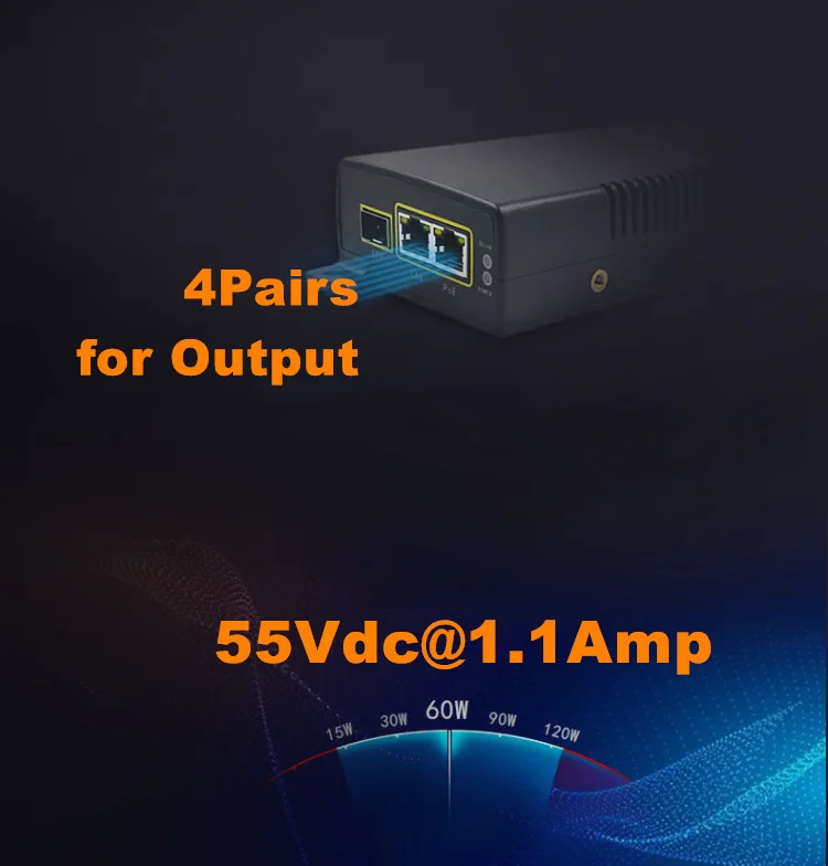60w Gigabit Sfp Poe Injector Ieee802.3af/at/bt 1000mbps Single Port ...