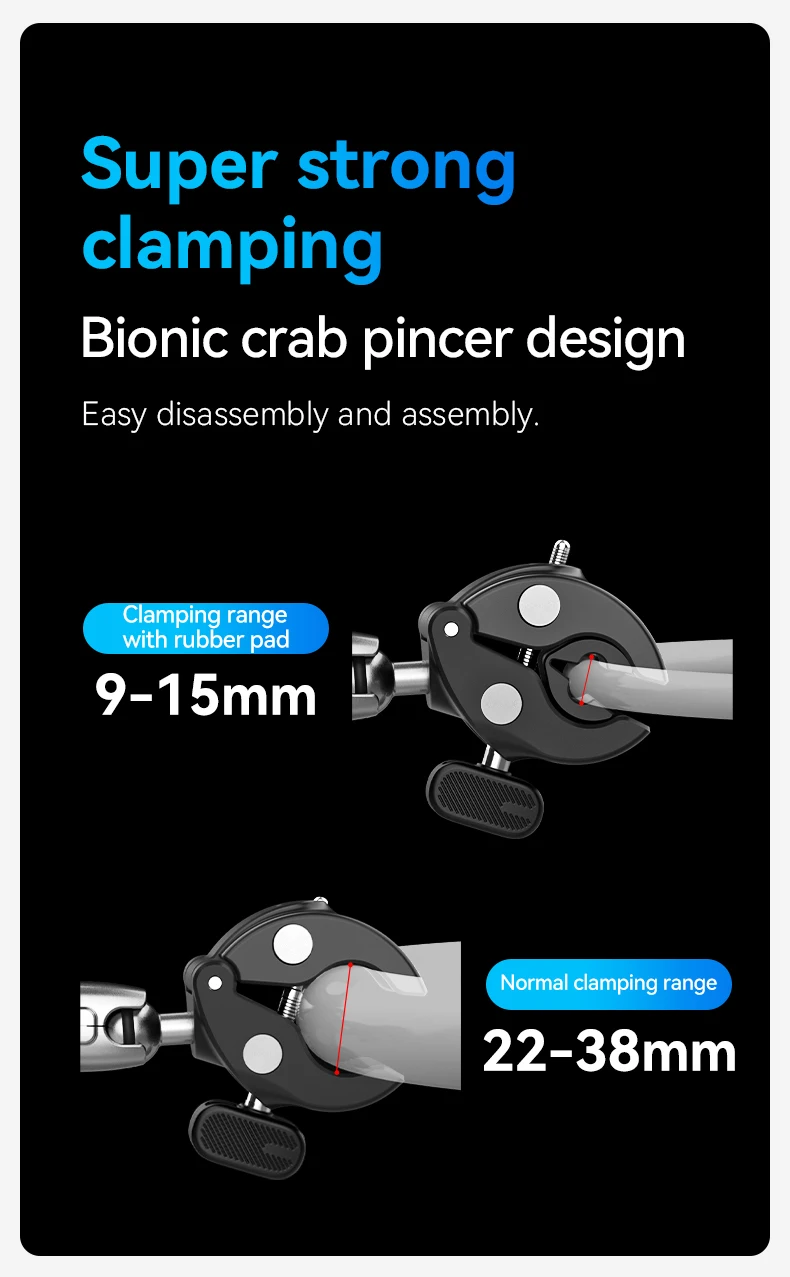 Telesin Dual Head Crab Pipe Mount - Strong Motorcycle Clamp for GoPro ...