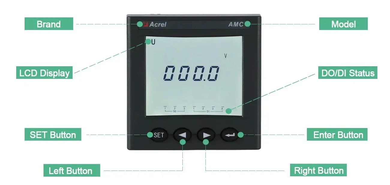 Acrel Amc72l-av Single Phase Multi-function Meter With Rs485 400v ...