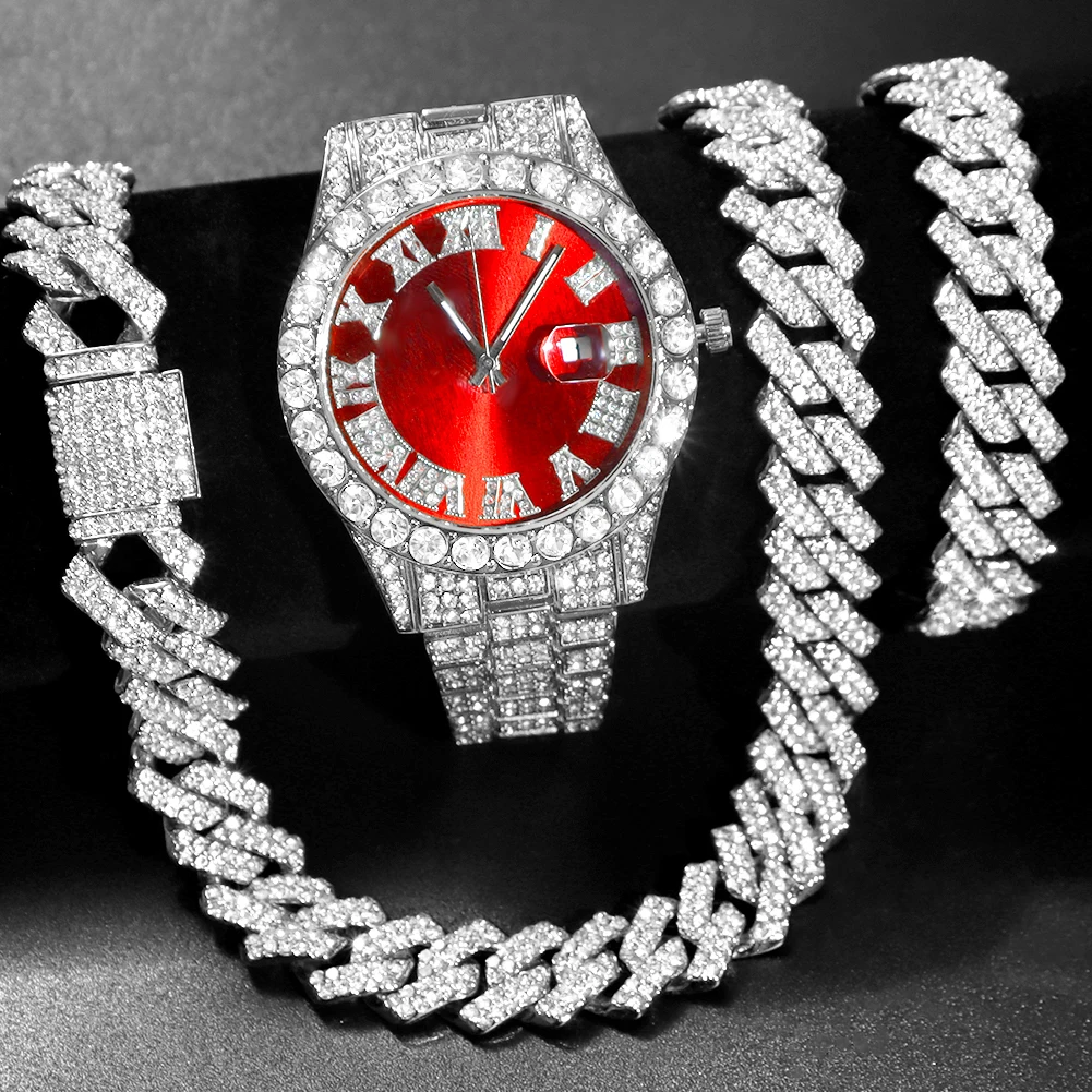 Hip Hop Men Watch Gift Set - Luxury Cuban Chain Reloj