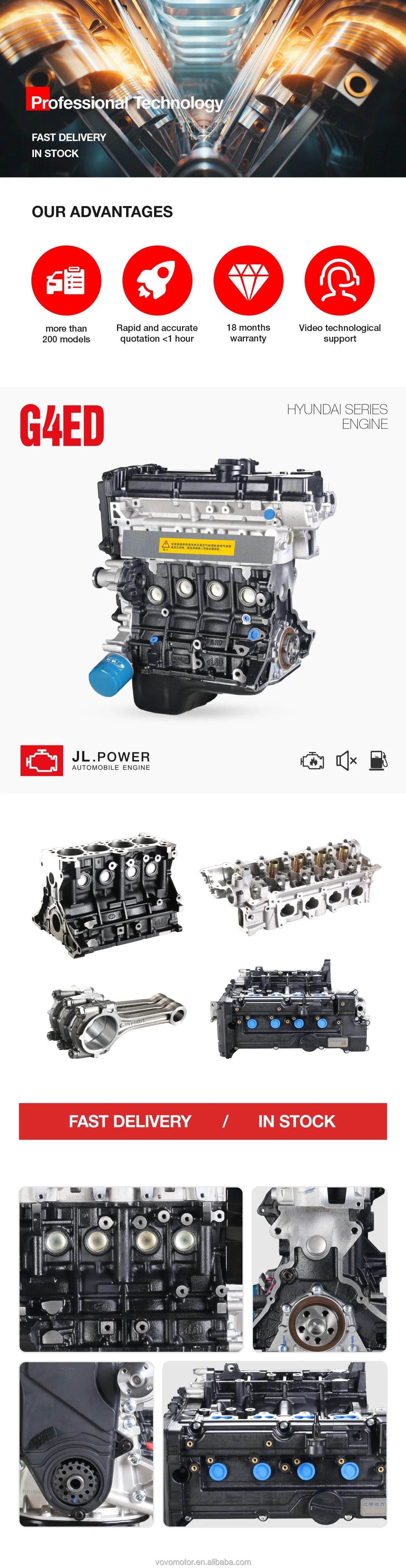 Auto Engines 1.6l Displacement G4ed Engine Assembly For Hyundai Elantra ...