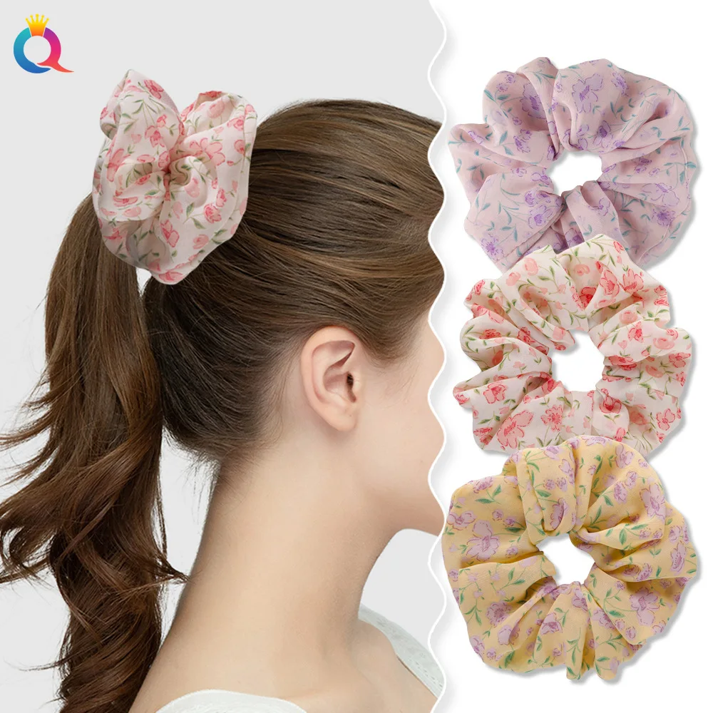 Large Floral Scrunchies Lotus Flower Print Soft Scrunchy Chouchou Woman ...