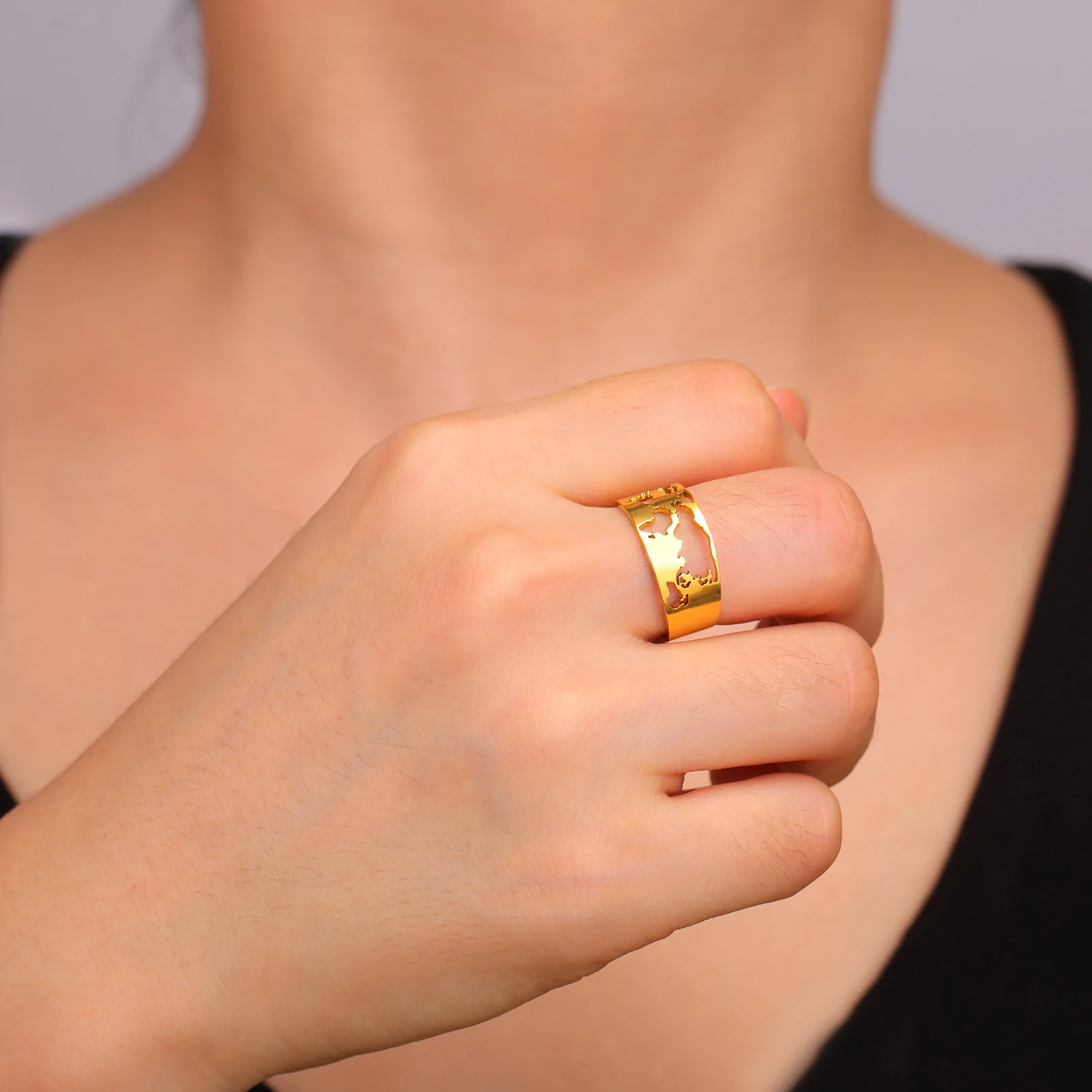 Globe World Map Open Ring Fashion Adjustable Traveler Rings Stainless ...