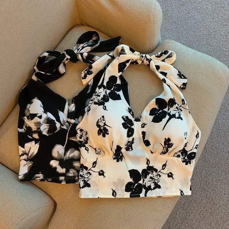 Floral Backless Halter Neck Top Hanging Neck Tank Top Tank Top| Alibaba.com