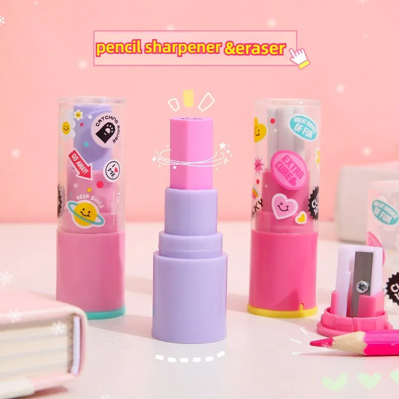Lipstick Eraser Pencil Sharpener 2-in-1 - Cute & Creative