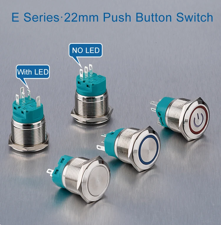 5 Pin 22mm Illuminated Momentary Switch - 1NO1NC Blue LED