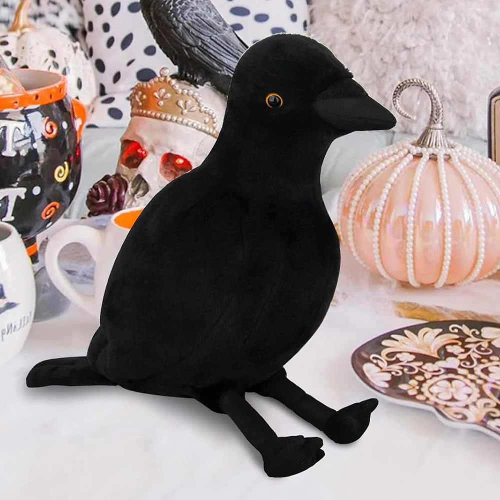 Crow Plush Toy Realistic Raven Doll Stuffed Animal Black Bird Halloween ...