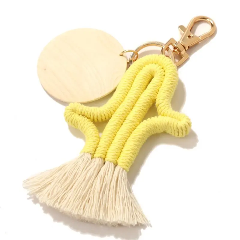 Cute Macrame Keychains Boho Room Decor Cactus Plush Key Chain Bags ...