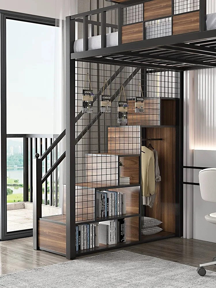 Customizable Dormitory Metal Bed Frame with High Bunk Desk and Bookshelf