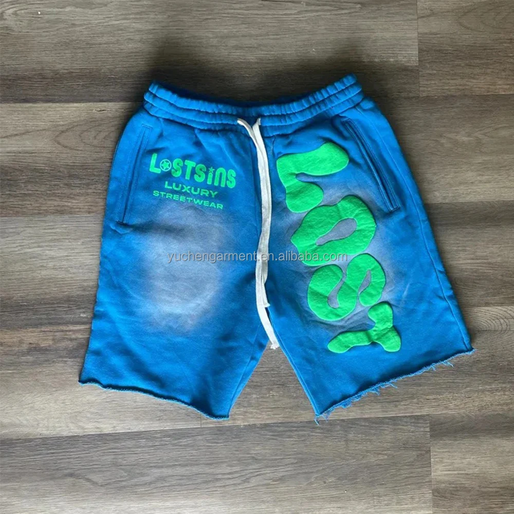 Custom Raw Hem 3d Puff Print Summer Men Vintage Sweat Shorts 100% ...