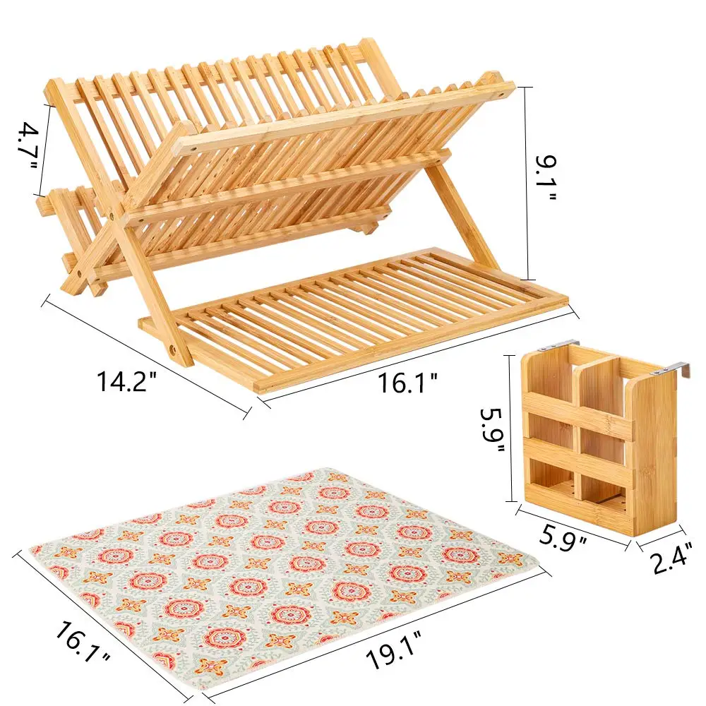 3 Layer Bamboo Dish Rack Drainer With Tableware Rack Bamboo Dish ...