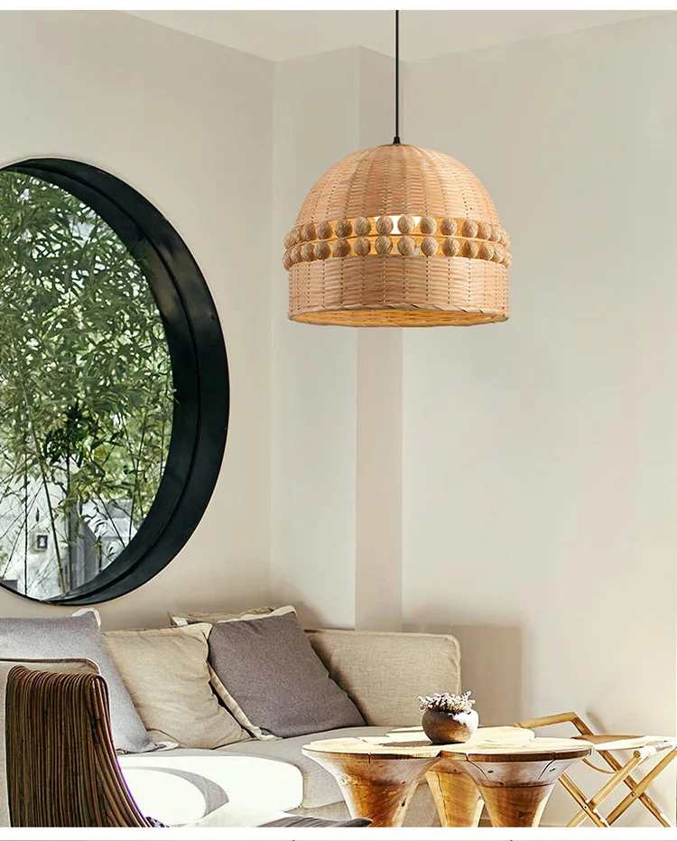 Round Rattan Pendant Lamp,Round Wicker Ceiling Light,Rattab Chandelier ...