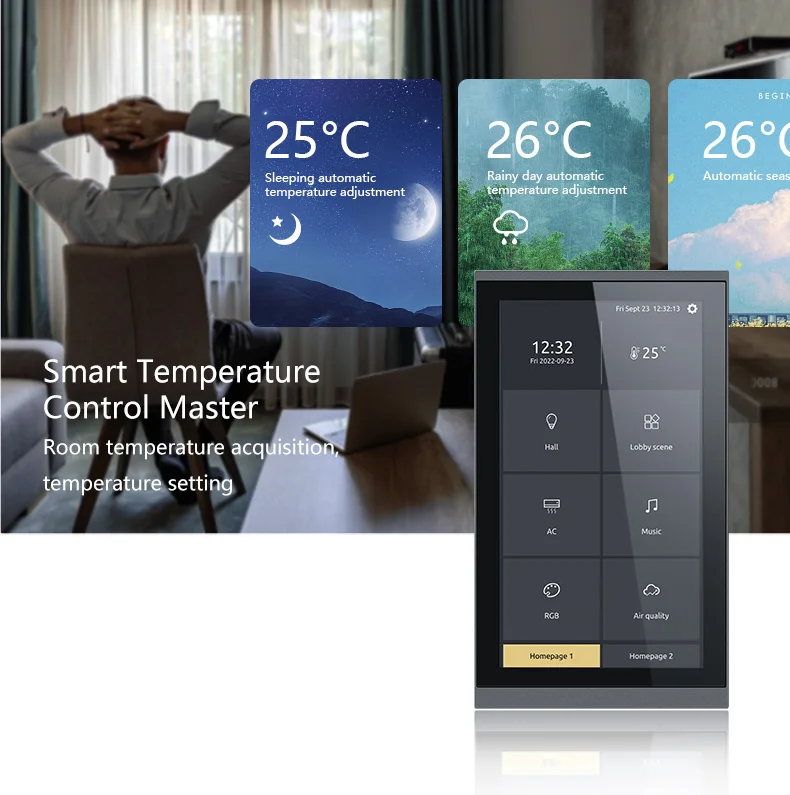 5.5 Inch Smart Hotel Touch Screen - KNX Temperature Control