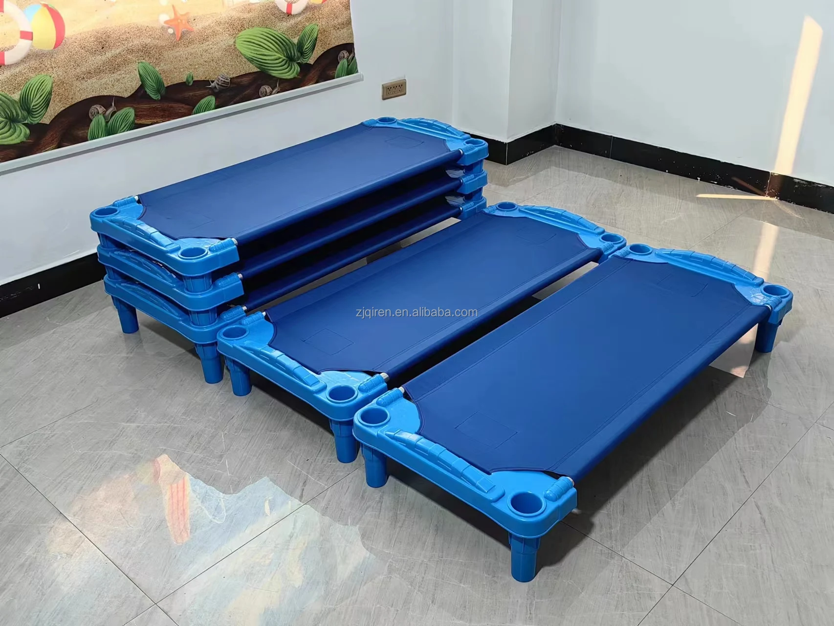 Kindergarten Daycare Nap Stackable Children's Beds Blue Canvas Bed for ...