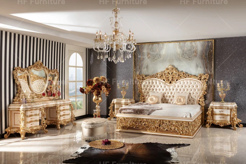 Baroque Luxury Golden Bedroom Dressing Table with Mirror