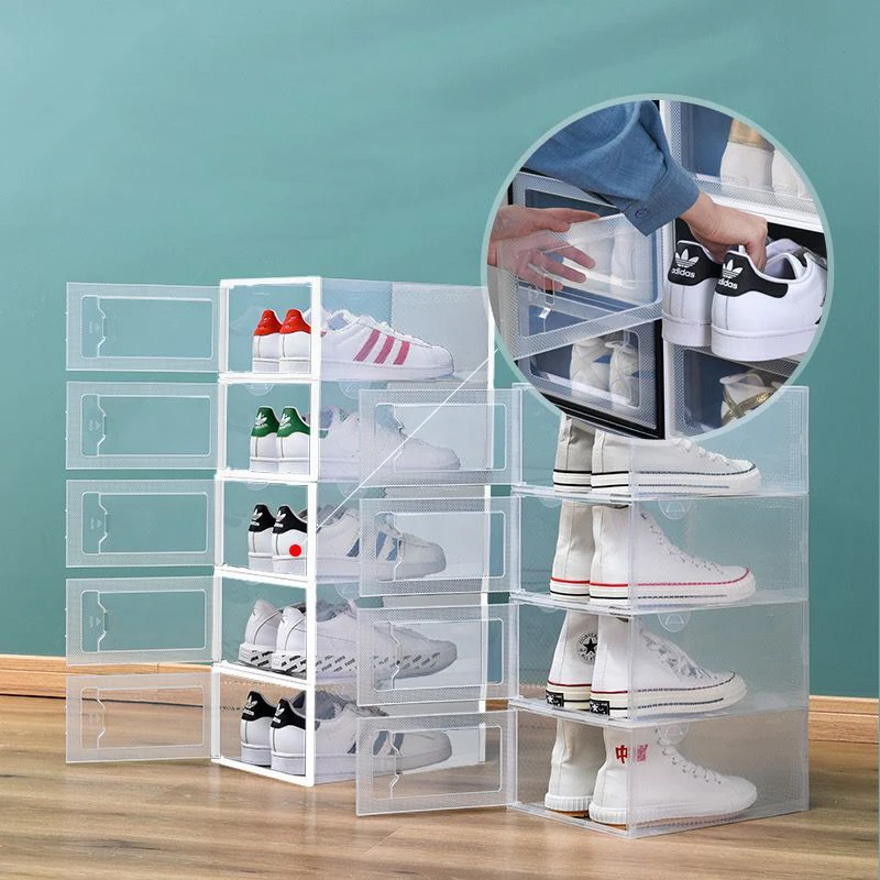 Large Stackable Clear Plastic Shoe Storage Box - Foldable