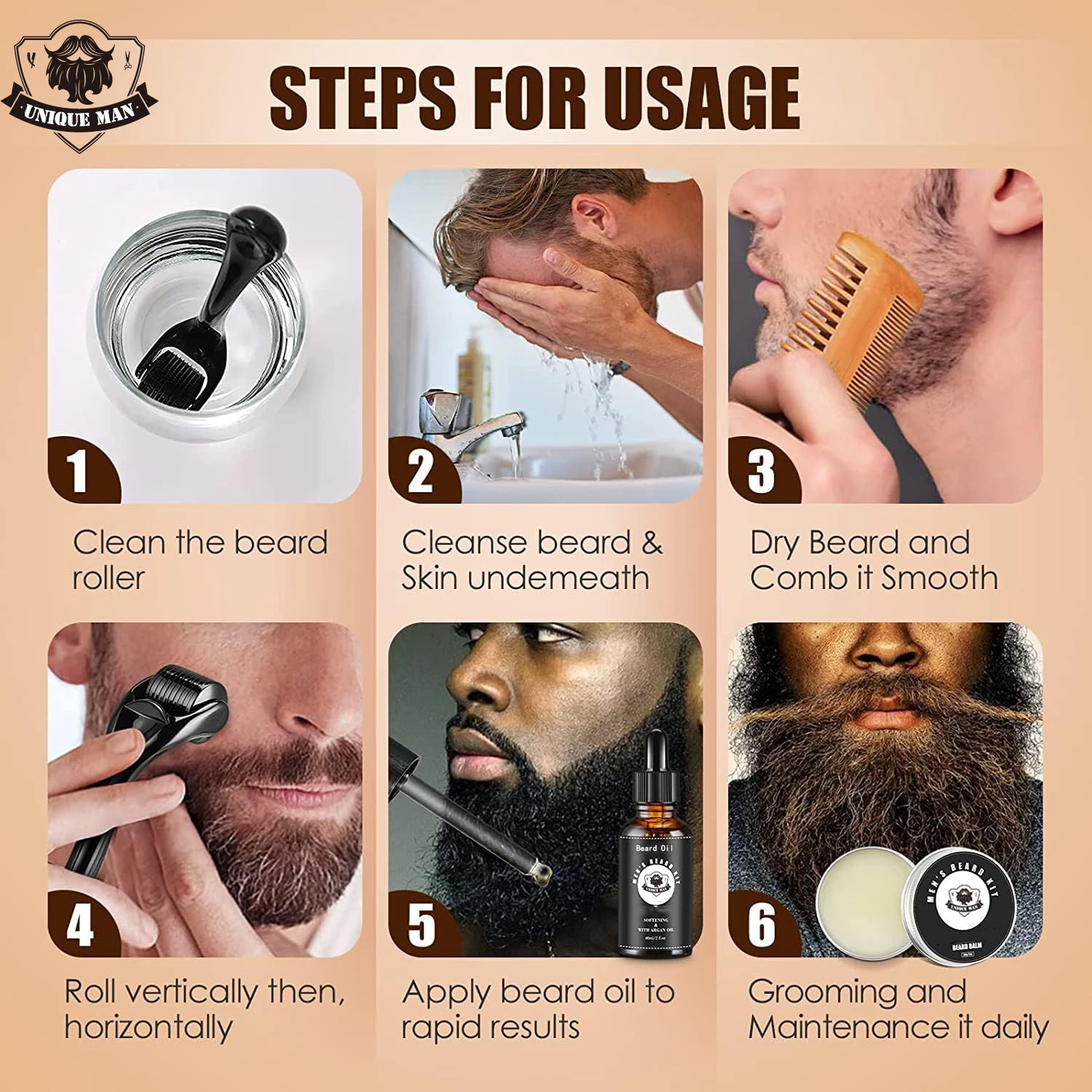 Hot Selling Nature Organic Beard Growth Oil Private Label Scalp Roller ...