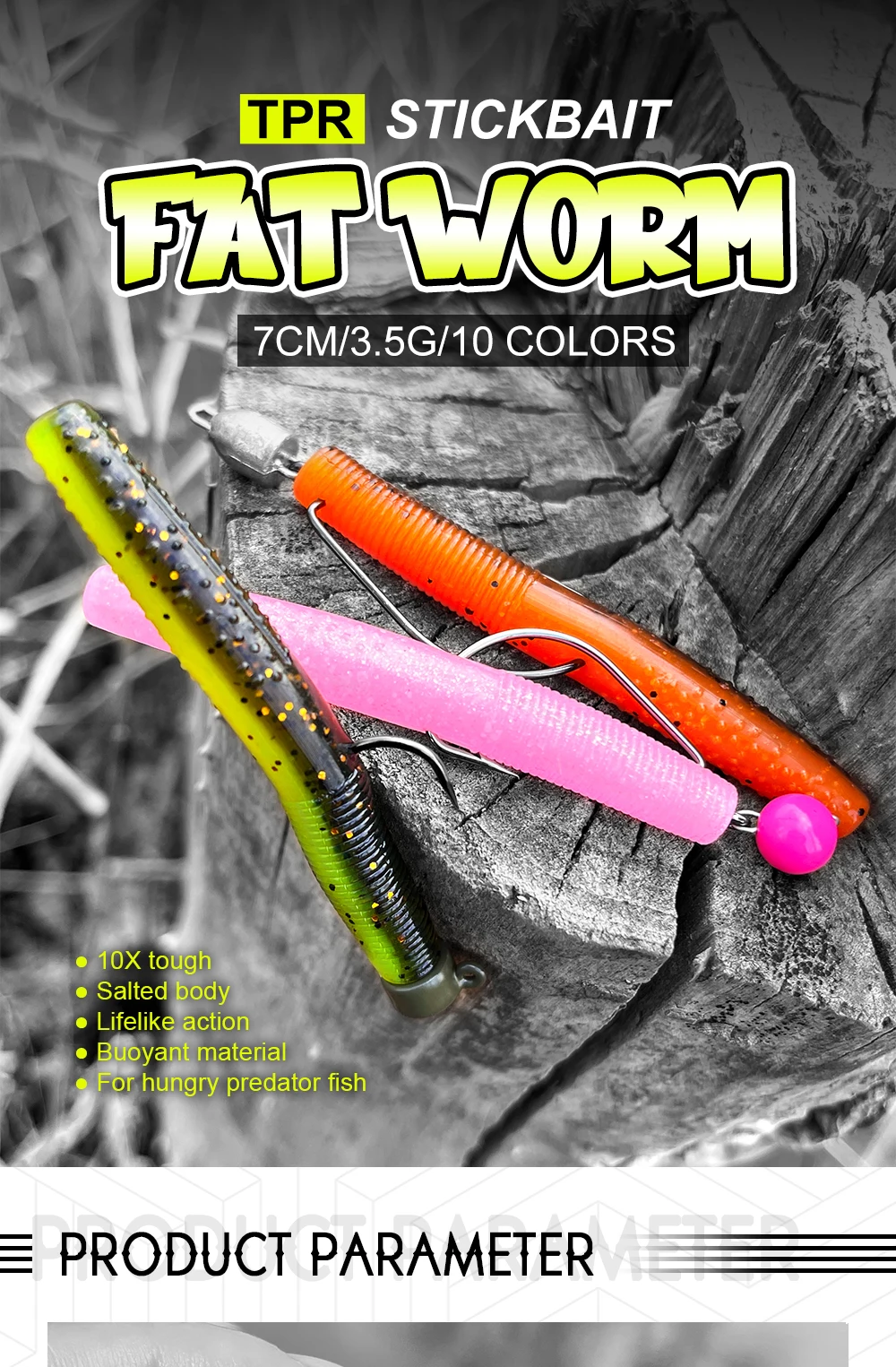 Spinpoler Fat Worm Senko Finesse Tpr Ned Worm Rig 2.75" Stickbait Soft ...