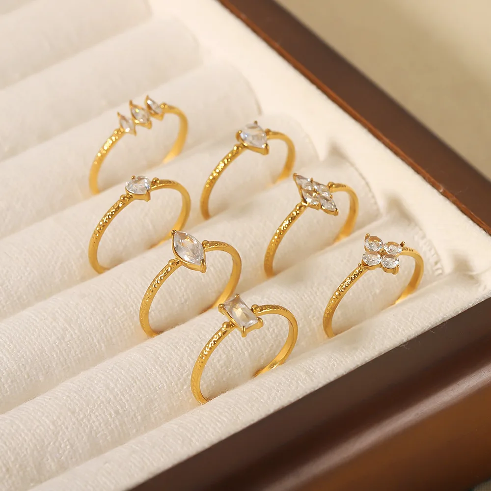 Luxury Geometric White Cubic Zirconia Open Rings Waterproof 18K Gold ...