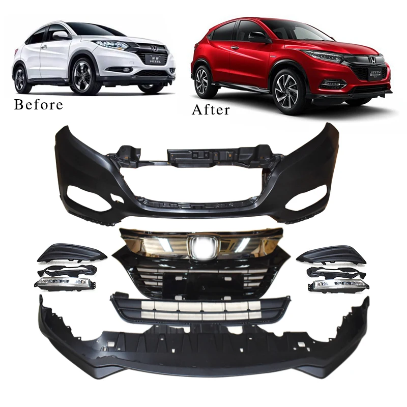 Suitable for Honda Vezel Hrv 2015 Body Kit Grille Upgrade 2020 Front Bumper LED Daytime Running Light Headlight