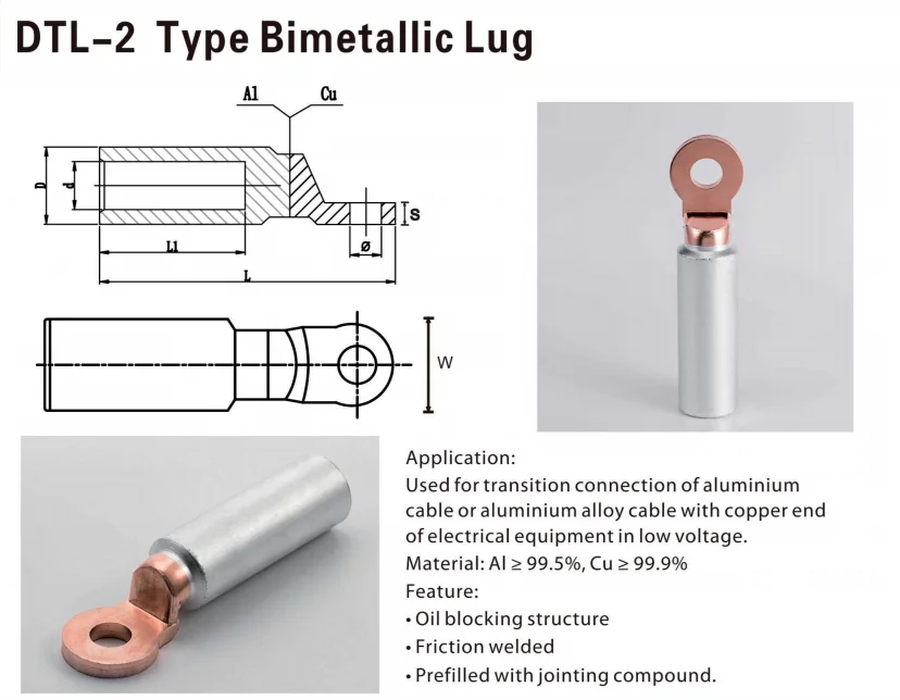 Aluminium Copper Cable Terminal Lug Tube Types Bimetallic Lugs