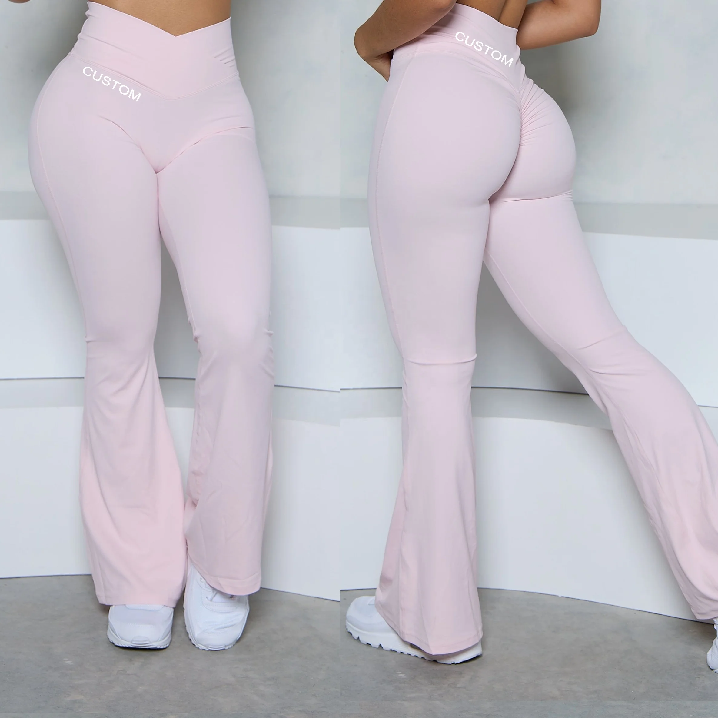 Customized V Cut Cross Flared Yoga Pants Solid Color Gym Fitness Women
