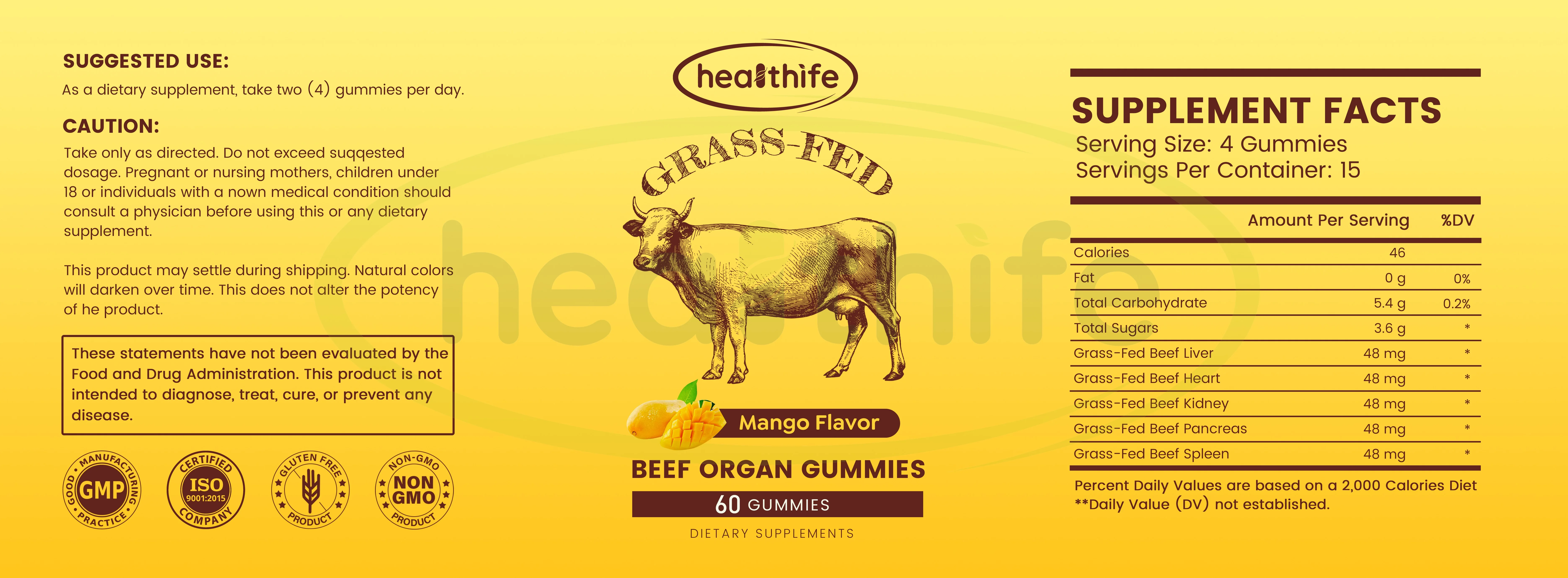 Beef Liver Gummies Beef Heart Kidney Pancreas Spleen Grass Fed Bovine ...