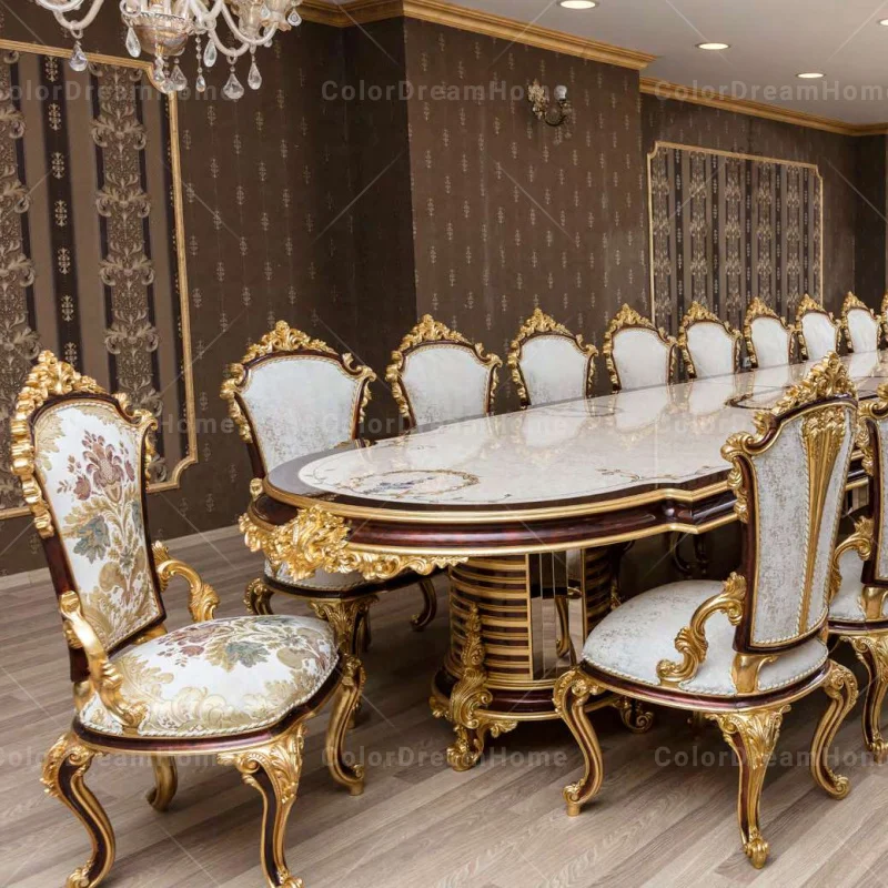 Turkey Dining Table with Carved Chair Furniture Set