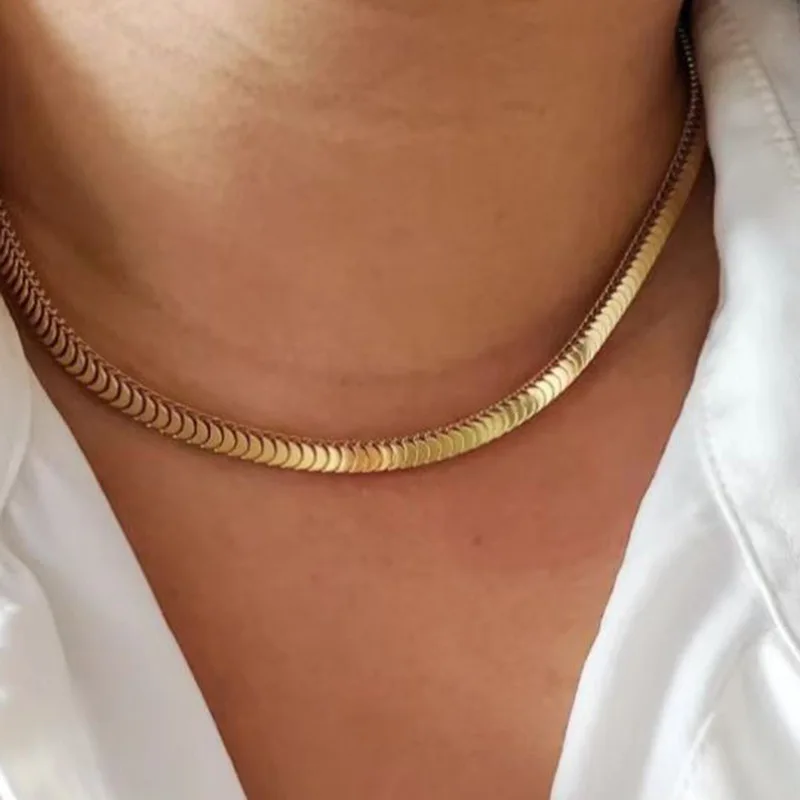 18k Gold Plated Stainless Steel Fish Scale Charm Necklace For Women