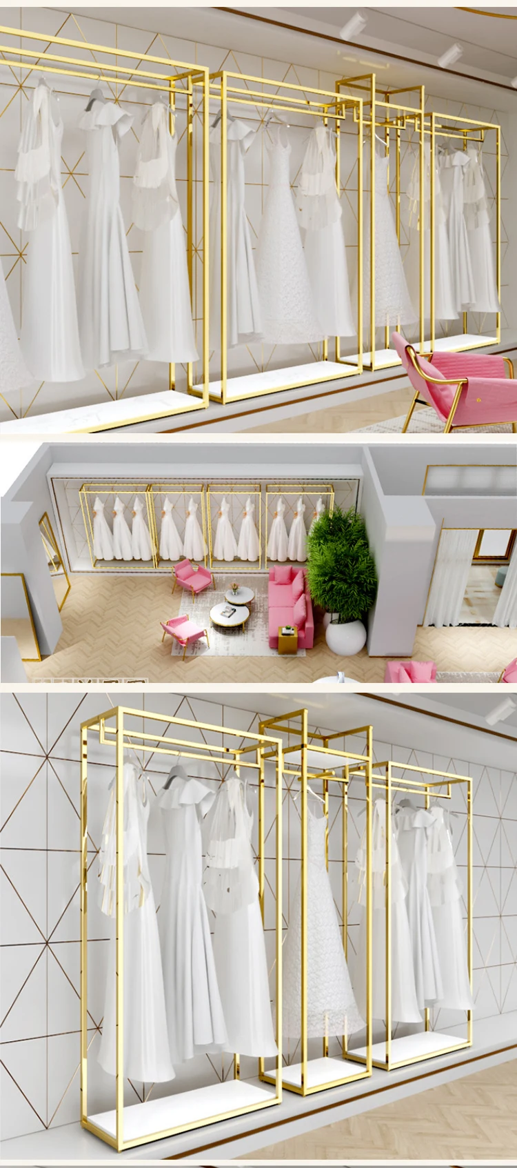 Golden Clothing Store Display Stand Metal Hanging Clothes Display Racks ...