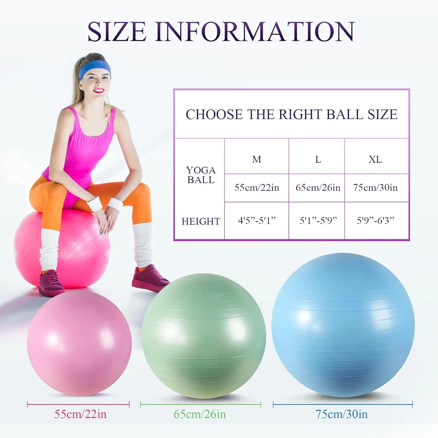 Explosion-proof Fitness Big Yoga Ball - 55CM, 65CM, 75CM