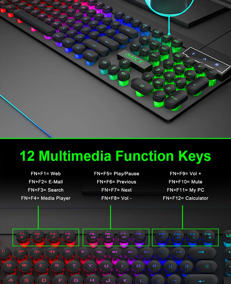 Imice Ak-800 Standard Luminescent Keyboard Wired Keyboard Waterproof ...