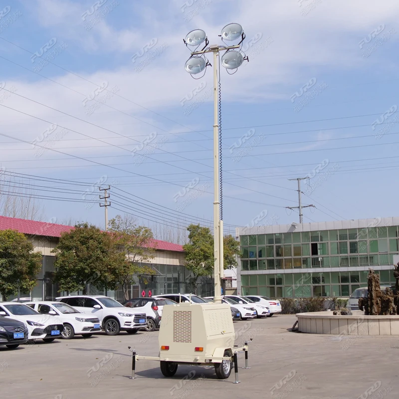 9m Manual High Mast Flexible Trailer Emergency Mobile Light Tower With Diesel Generator Metal ...