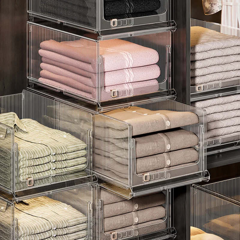 Clear Plastic Stackable Clothes Storage Bins for Closet