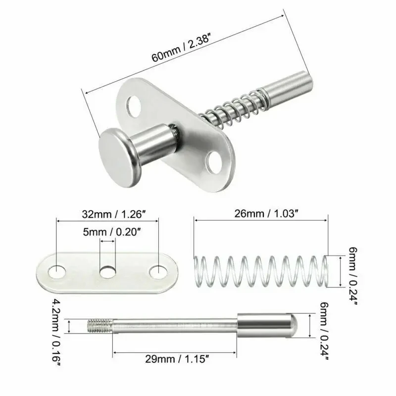 2pcs Plunger Latches Spring-loaded Stainless Steel 6mm Head 60mm Total ...