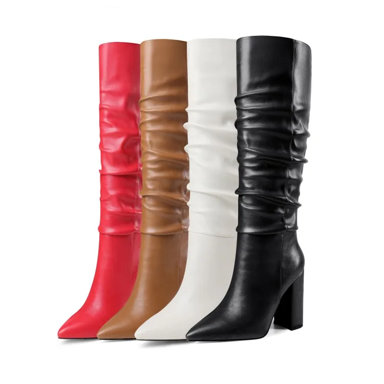Botas Largas De Mujer Wrinkle Tube Fashion Women Knee-High Chunky Heel ...