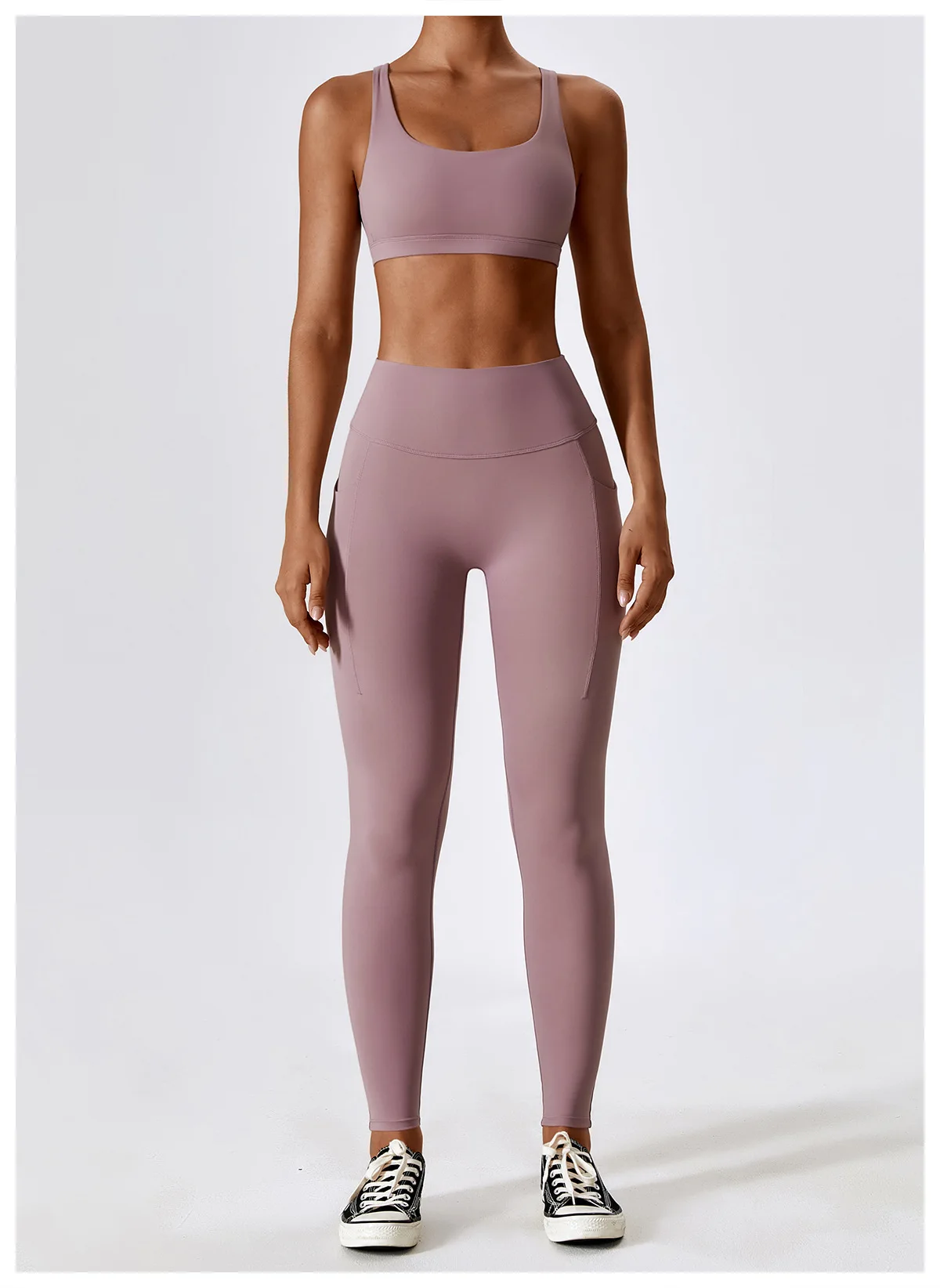 Hot Selling Nude Soft Shockproof Gathering Push Up Women Fitness Sets Yoga Crop Top Sports Bra