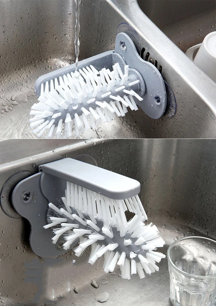 2 in 1 Plastic Cup Scrubber Cleaning Brush with Suction Base