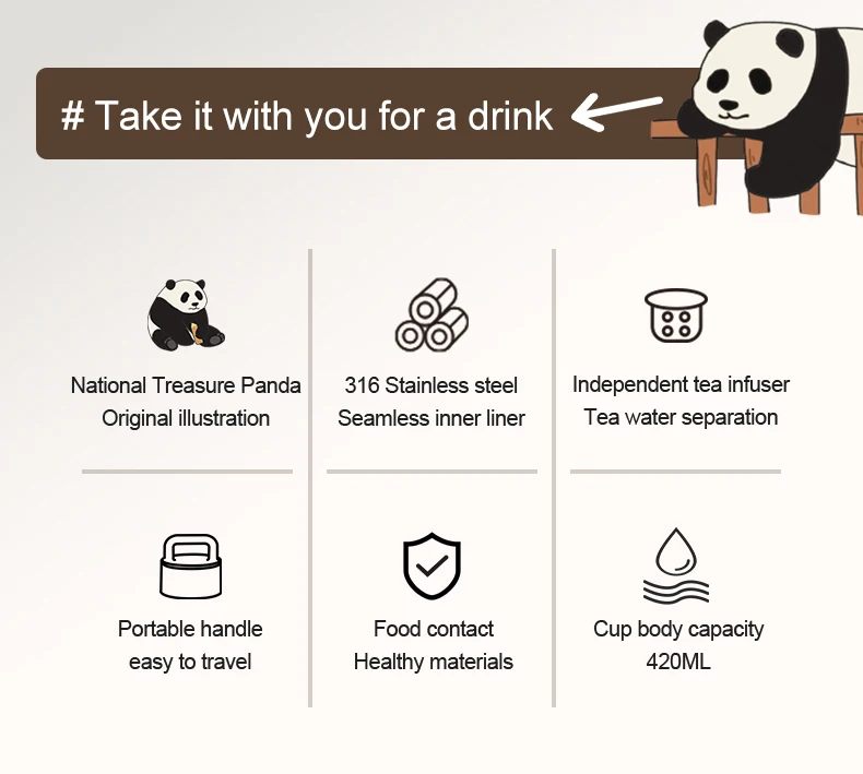 Cute Panda Graffiti Series Insulated Water Bottles Eco Friendly Vacuum ...