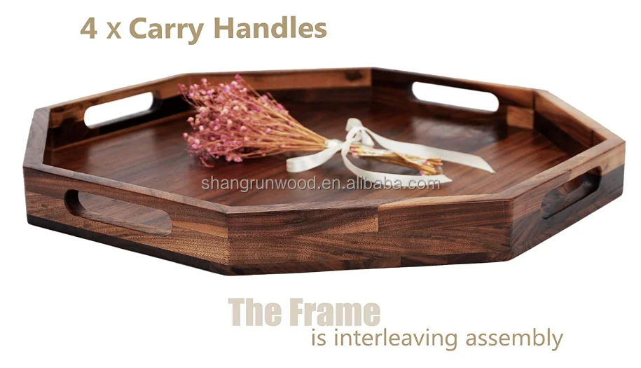 Funny Hotel Designer Round Serving Trays Wooden Cafe Hexagonal Serving ...