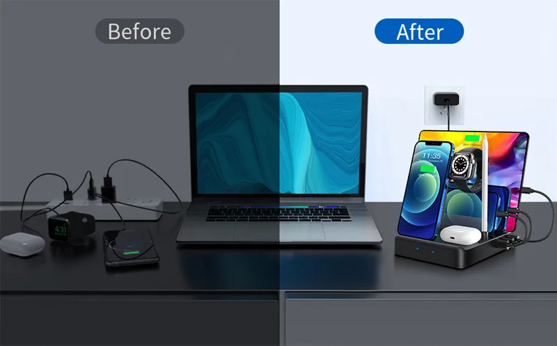 Custom Wireless Charger - 6 in 1 Charging Station Hub