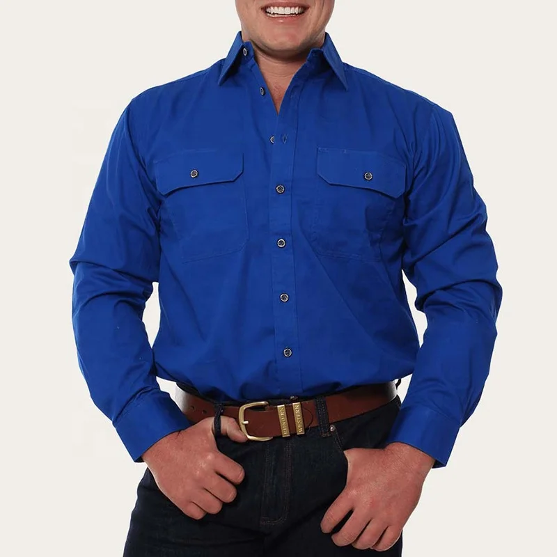 Men Long Sleeve Heavy Weight Work Shirt Breathable Mens Country Style ...