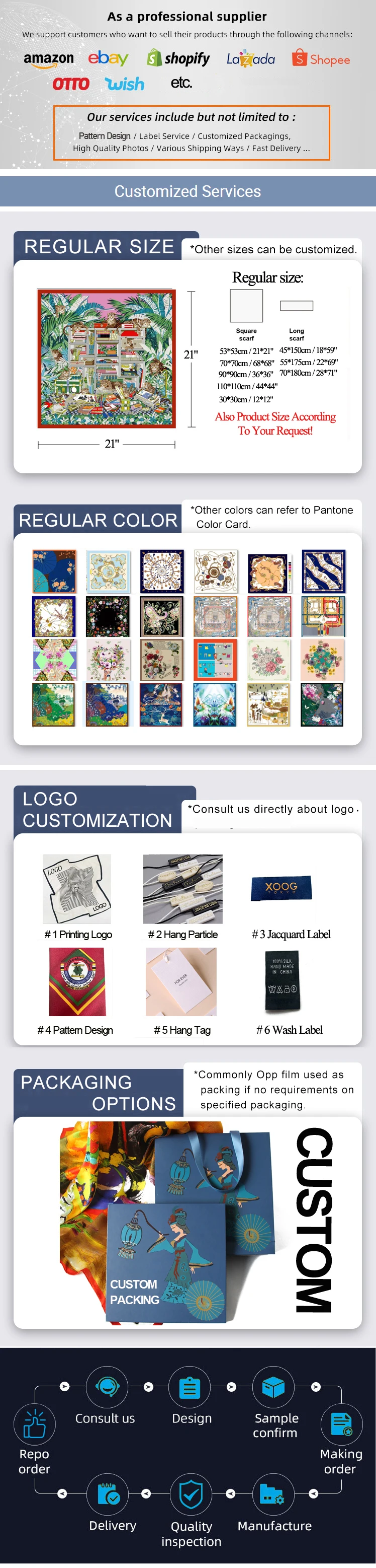 Customized Design Your Own Logo Printing 12/14mm Silk Square Scarf ...