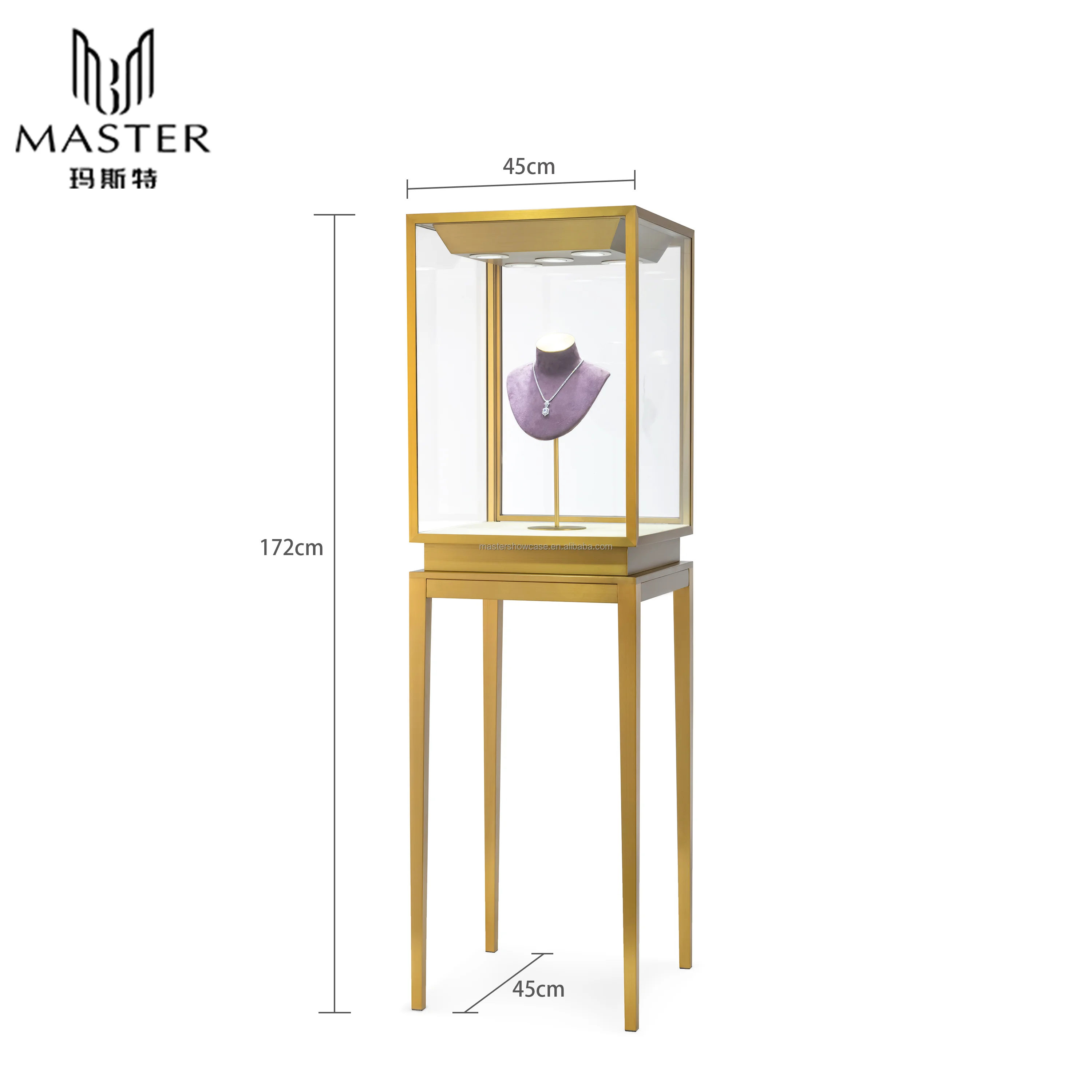 Custom Gold Necklace Display Cabinet Stainless Steel Jewelry Showcase ...