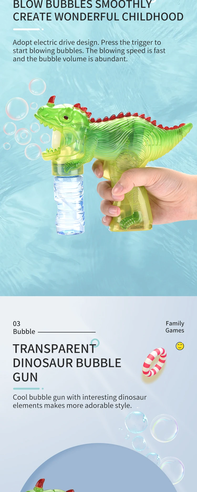 Transparent Light&sound Bubble Gun Electric Drive Bubble Wand Dinosaur ...