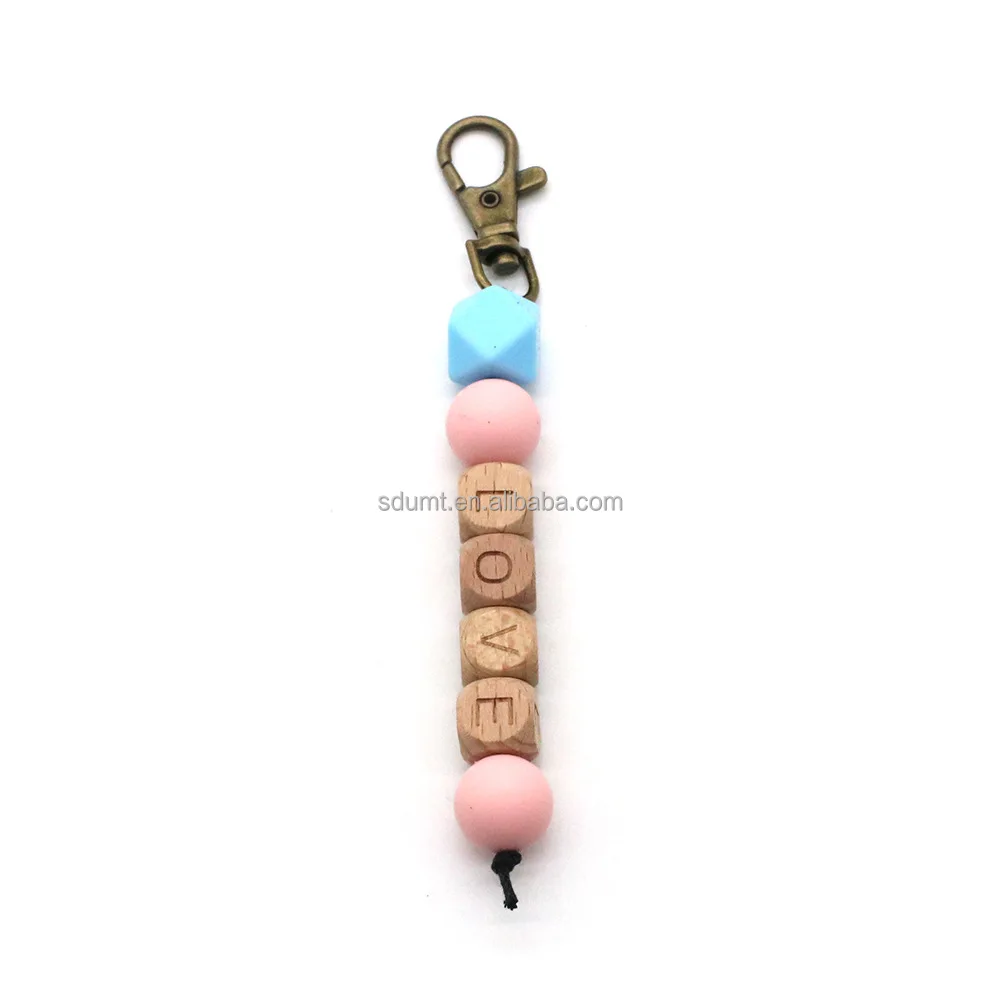 Wholesale Letter Silicone Beads Wooden Keychain Pendent Accessories ...