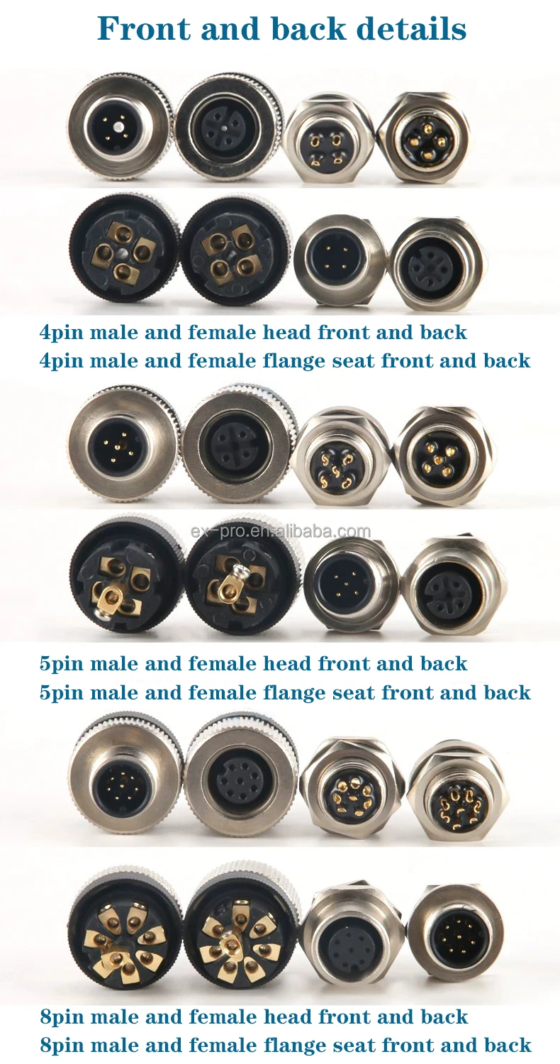 M12 Circular Connector Metal Full Shielded Ip67 Screw Connection 4pin ...