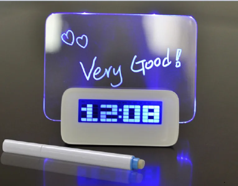 Reminder LED Fluorescent Memo Board - Digital Alarm Clock